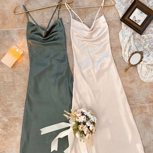 Dresses | New 2pcs Lace Up Backless Satin Sleep Dark Dress Green And ...